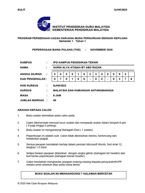 Bm4 Sjhk3023 Pentaksiran Alternatif Nurin Alya Atiqah Bt Abd Razak