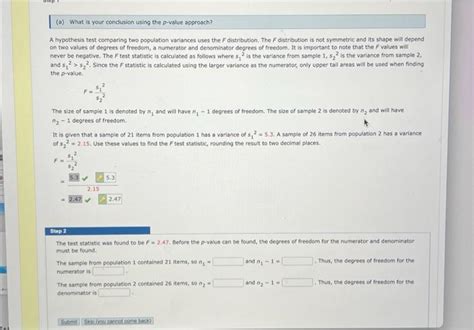Solved A Hypothesis Test Comparing Two Population Variances Chegg