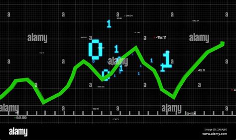 Image Of Statistical Data Processing And Binary Coding Over Grid Network On Black Background