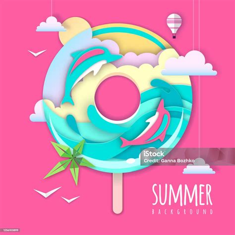 바다 또는 오세안 섬 풍경과 돌고래 내부도 여름 해변 배경 종이 아트 스타일 디자인을 잘라냅니다 종이 접기 여름에 대한 스톡 벡터 아트 및 기타 이미지 Istock