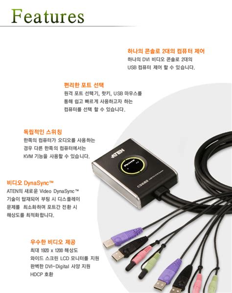 Aten 2포트 Usb Dvi Kvm 스위치폴리에이브이 Polyavcom