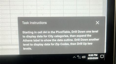 Task Instructions Starting In Cell A4 In The Pivottable Drill Down One Level To Display Data