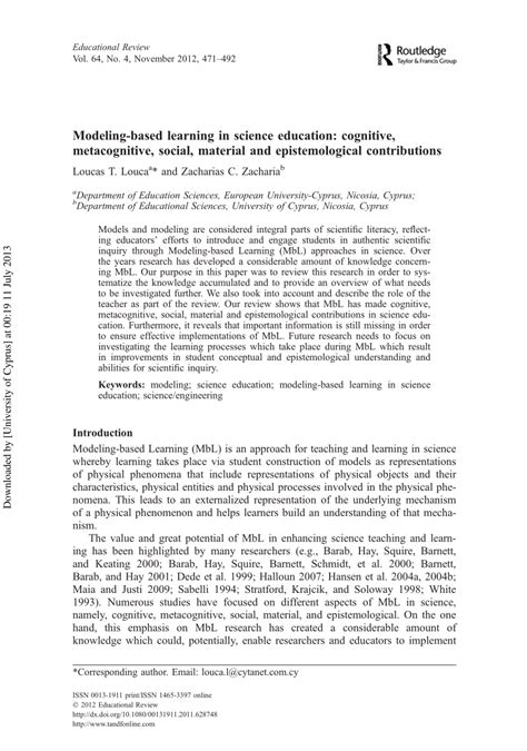 Pdf Modeling Based Learning In Science Education Cognitive Metacognitive Social Material