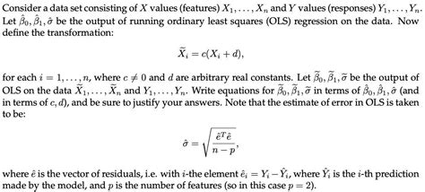 solved consider a data set consisting of x values features