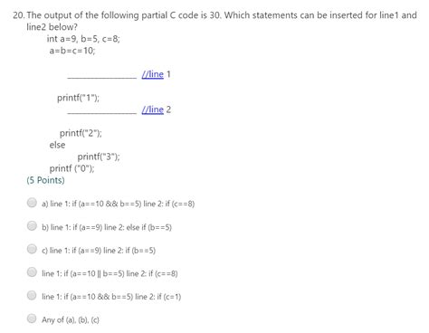 solved 20 the output of the following partial c code is 30