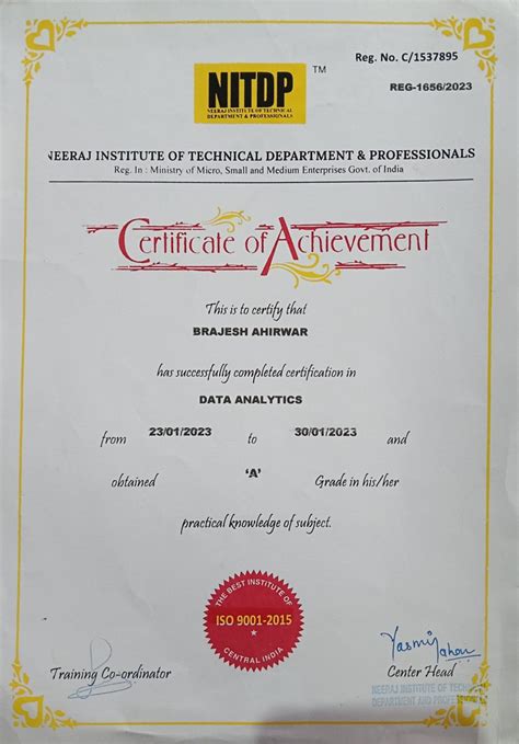Brajesh Ahirwar On Linkedin Dataanalytics Certification Nitdp