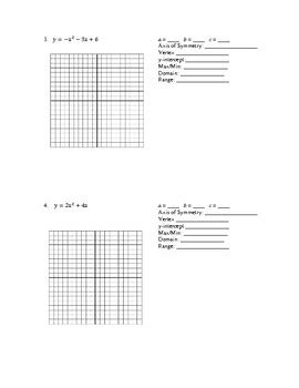 Graphing Quadratics Standard Form HW Quiz With Answer Key TPT