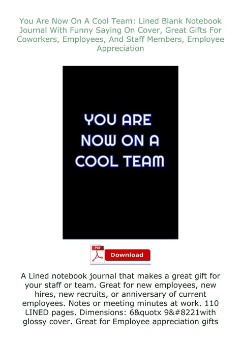 ⚡read⚡ Pdf You Are Now On A Cool Team Lined Blank Notebook Journal