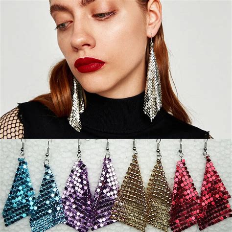 Fashion Women Lady Giltter Sequins Rhinestone Crystal Long Dangle Drop Earrings Party Dress