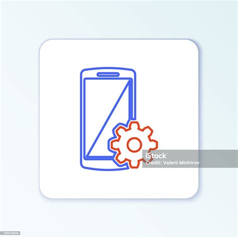 흰색 배경에 격리 된 스마트 폰 아이콘의 선 설정입니다 모바일 및 기어 조정 서비스 설정 유지 보수 수리 고정 다채로운 개요