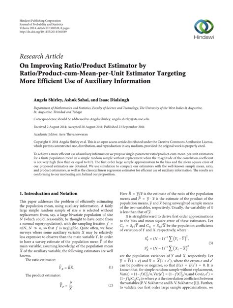 Pdf On Improving Ratio Product Estimator By Ratio Product Cum Mean Per Unit Estimator