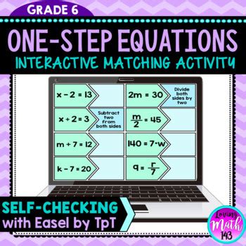 Solving One Step Equations Digtial Matching Activity For Use With Google Slides