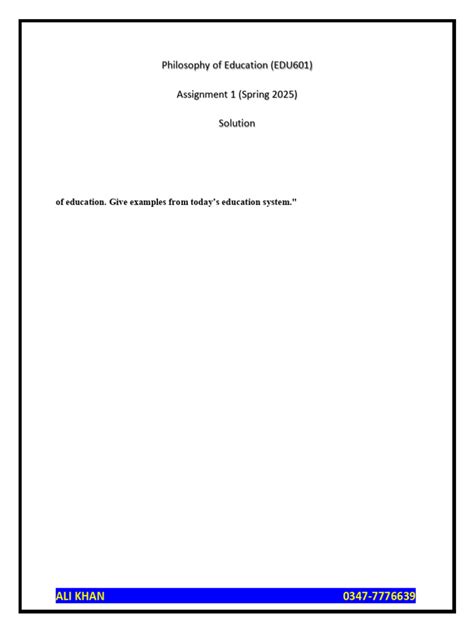 Edu601 Assignment Solution 2025 By Vu Nexus Ali Khan Pdf Immanuel Kant Reason