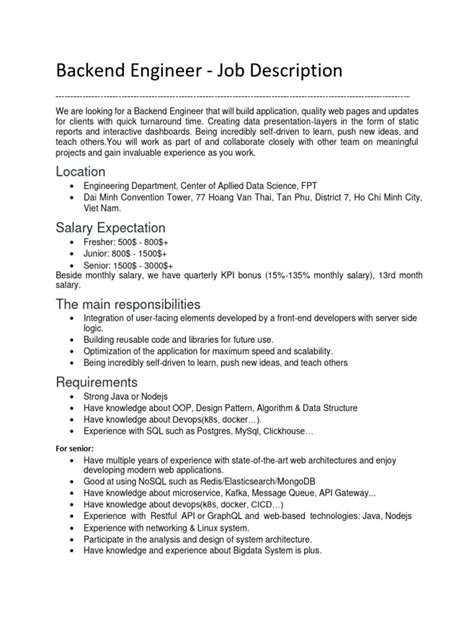 Jd Backend Engineer Pdf World Wide Web Internet And Web