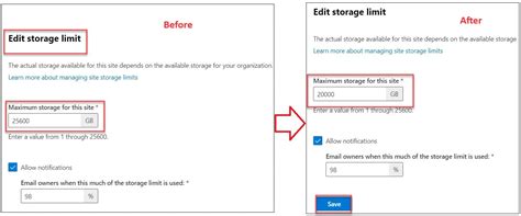 manage site storage limits in sharepoint in microsoft 365