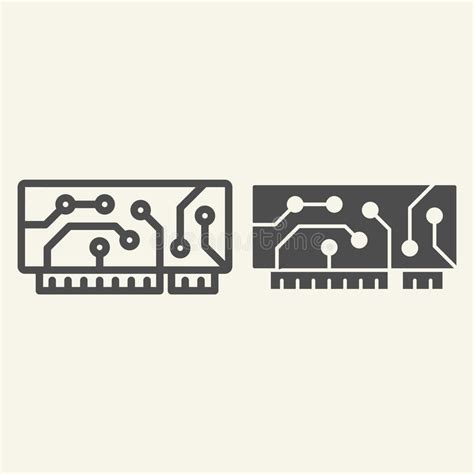 Microcircuit Line Icon Car Electronics Vector Illustration Isolated On White Automobile