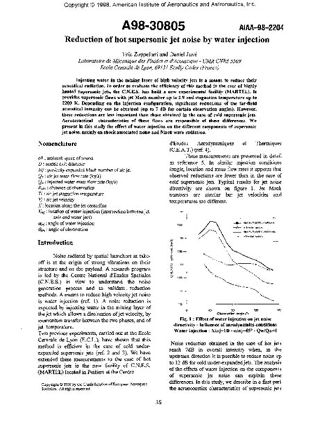 Pdf Reduction Of Hot Supersonic Jet Noise By Water Injection