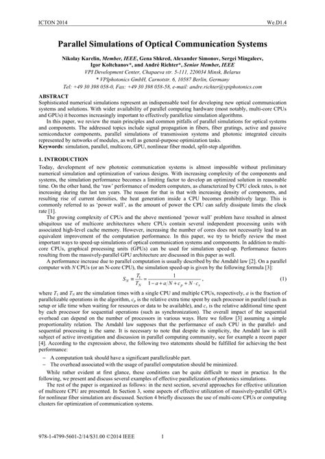 Pdf Parallel Simulations Of Optical Communication Systems
