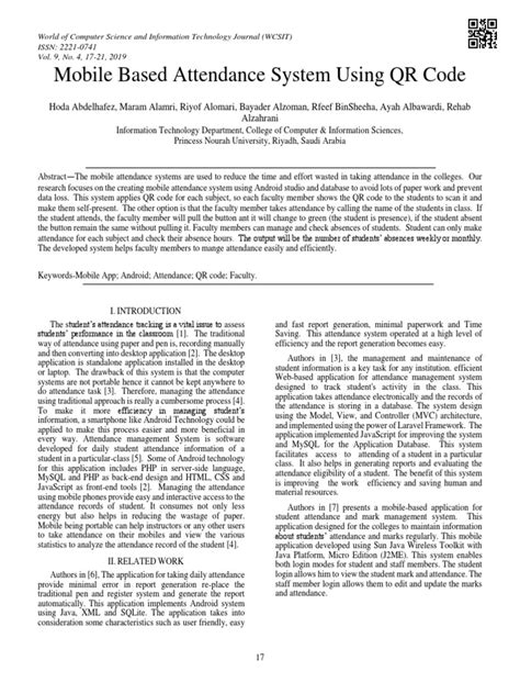 Mobile Based Attendance System Using Qr Code Pdf Web Application Application Software