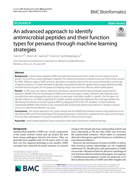 Pdf An Advanced Approach To Identify Antimicrobial Peptides And Their Function Types For
