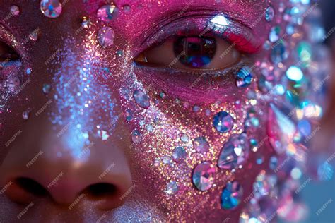 Premium Photo Sparkling Pink Glitter Eye Makeup With Crystals