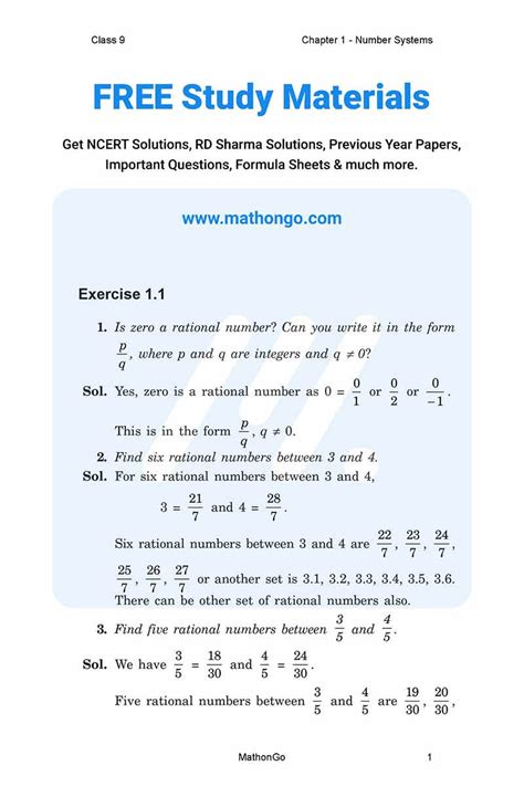 Ncert Solutions For Class 9 Maths Chapter 1 Number Systems Mathongo