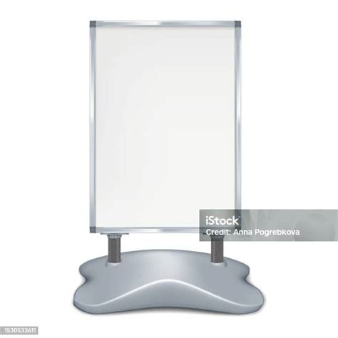 옥외 실내 광고 기호 벡터 모형 스냅 프레임 포스터 홀더는 스프링 베이스 사실적인 모형에 있습니다 흰색 빈 보도 전광판 디자인용 템플릿 3차원 형태에 대한 스톡 벡터 아트