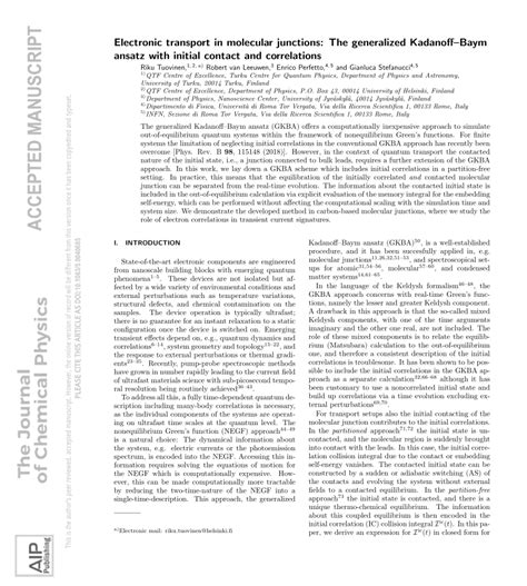 Pdf Electronic Transport In Molecular Junctions The Generalized