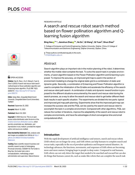 Pdf A Search And Rescue Robot Search Method Based On Flower Pollination Algorithm And Q