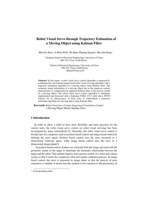 Pdf Robot Visual Servo Through Trajectory Estimation Of A Moving