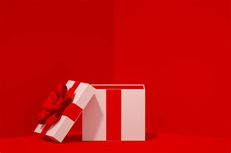 빨간색 리본 최소 3d 디자인이 있는 화이트 오픈 기프트 박스 0명에 대한 스톡 사진 및 기타 이미지 0명 3차원 형태