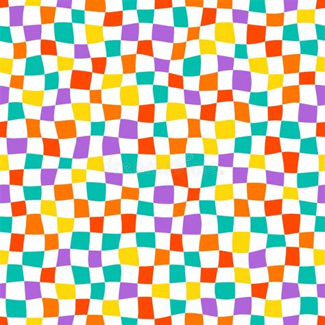 Multicolor Checkerboard Seamless Pattern Groovy Psychedelic Wavy Chessboard Hippie Twisted