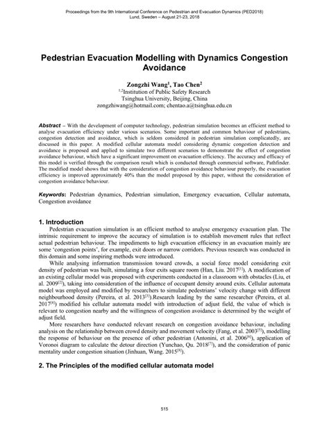 Pdf Pedestrian Evacuation Modelling With Dynamics Congestion Avoidance