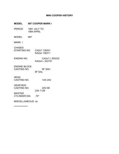 Mini Cooper Chassis Number Pdf