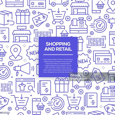 쇼핑 및 소매벡터에 관련 된 선형 아이콘으로 원활한 패턴 벡터 유행 선형 스타일쇼핑 및 소매 디자인 서식 파일의 요소 집합 소매 소비자주의에 대한 스톡 벡터 아트 및 기타