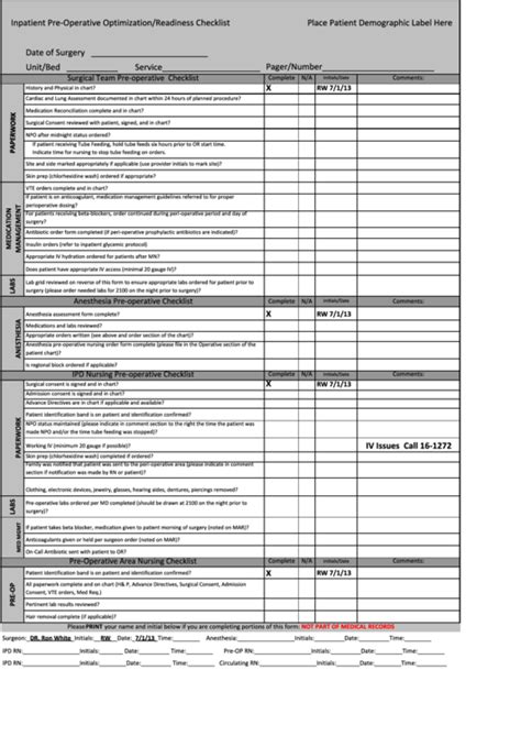 Preoperative Evaluation Template