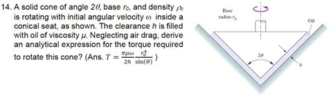 A solid cone of angle θ base r and density is rotating with initial angular velocity ω