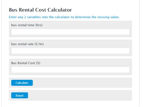Bus Rental Cost Calculator Calculator Academy