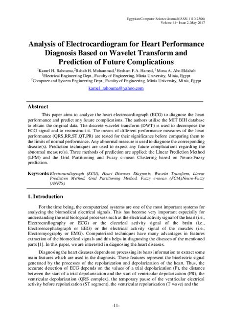 Pdf Analysis Of Electrocardiogram For Heart Performance Diagnosis Based On Wavelet Transform