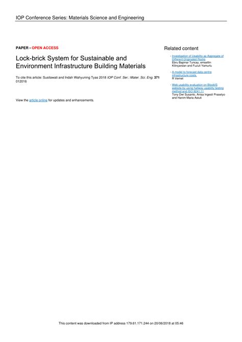 PDF Lock Brick System For Sustainable And Environment Infrastructure Building Materials