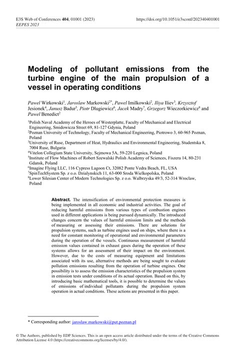 Pdf Modeling Of Pollutant Emissions From The Turbine Engine Of The Main Propulsion Of A Vessel