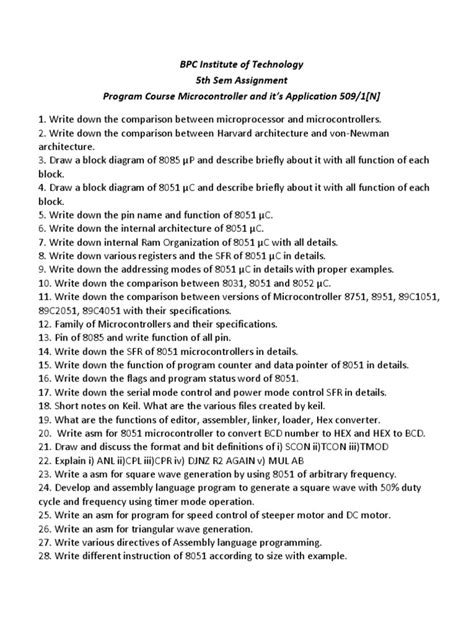 Microcontroller And Its Application Assignment Pdf