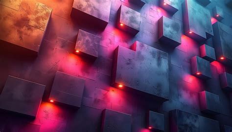 Futuristic Glowing Cubes With Rough Concrete Wall Texture Premium Ai Generated Image