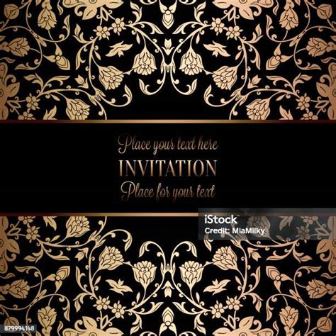 다 마스크 배경으로 빈티지 바로크 웨딩 초대장 템플릿입니다 전통 결혼식을 위한 장식입니다 검정과 금에서 벡터 일러스트 레이 션 0명에 대한 스톡 벡터 아트 및 기타 이미지