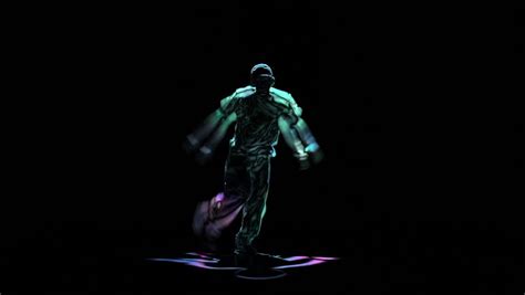 Breakdance Blonde Dancer With Naked Torso Starts Dance On Black Shadow Stock Footage Video