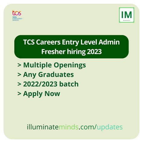 Tcs Careers Entry Level Admin Fresher Hiring 2023 Multiple Openings Any Graduates 2022