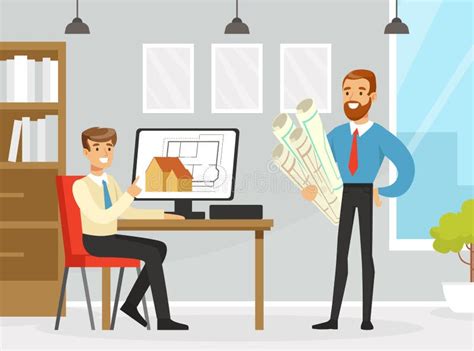 Man Architect Showing Drawing Building On Board Stock Vector Illustration Of Engineering