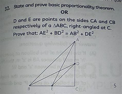 32 State And Prove Basic Proportionality Theorem Or D And E Are Points