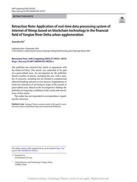 Retraction Note Application Of Real Time Data Processing System Of Internet Of Things Based On