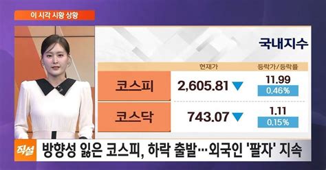 이 시각 시황 방향성 잃은 코스피 하락 출발외국인 팔자 지속